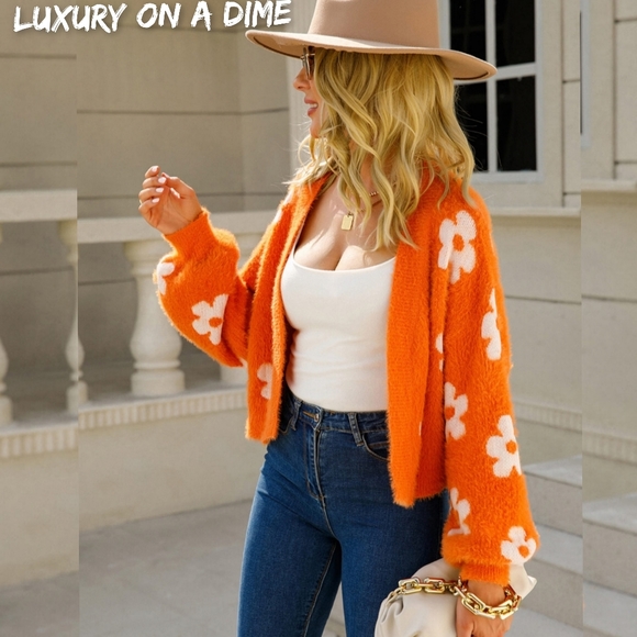 Sweaters | Fuzzy Soft Knit Flower Print Open Front Colorful Cardigan ...